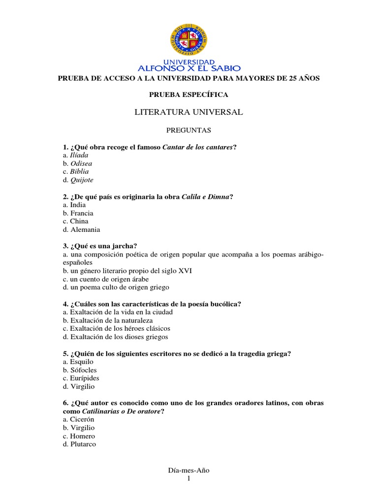 Modelo de Examen de Literatura Universal | Gargantua y Pantagruel ...