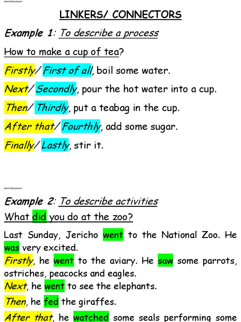 Example 1: To Describe A Process: Linkers/ Connectors | Download Free ...