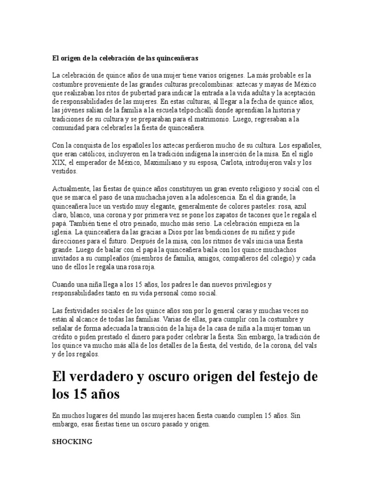 El origen de la celebración de las quinceañeras.docx | Ropa