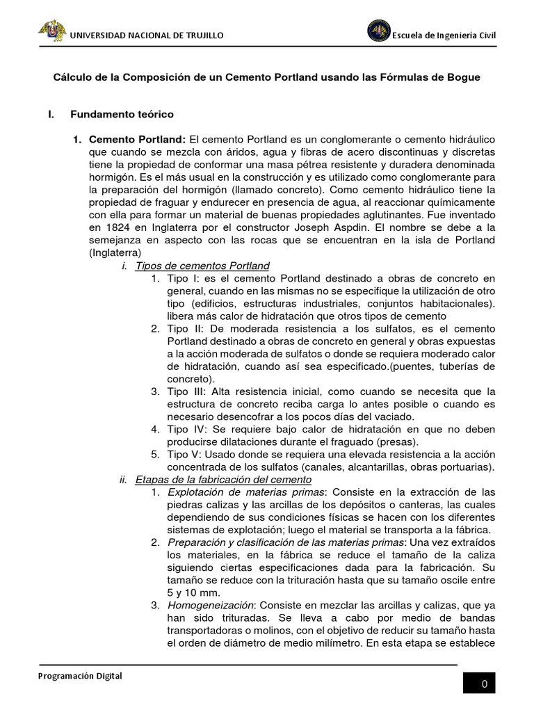 Cálculo de La Composición de Un Cemento Portland Usando Las Fórmulas de ...