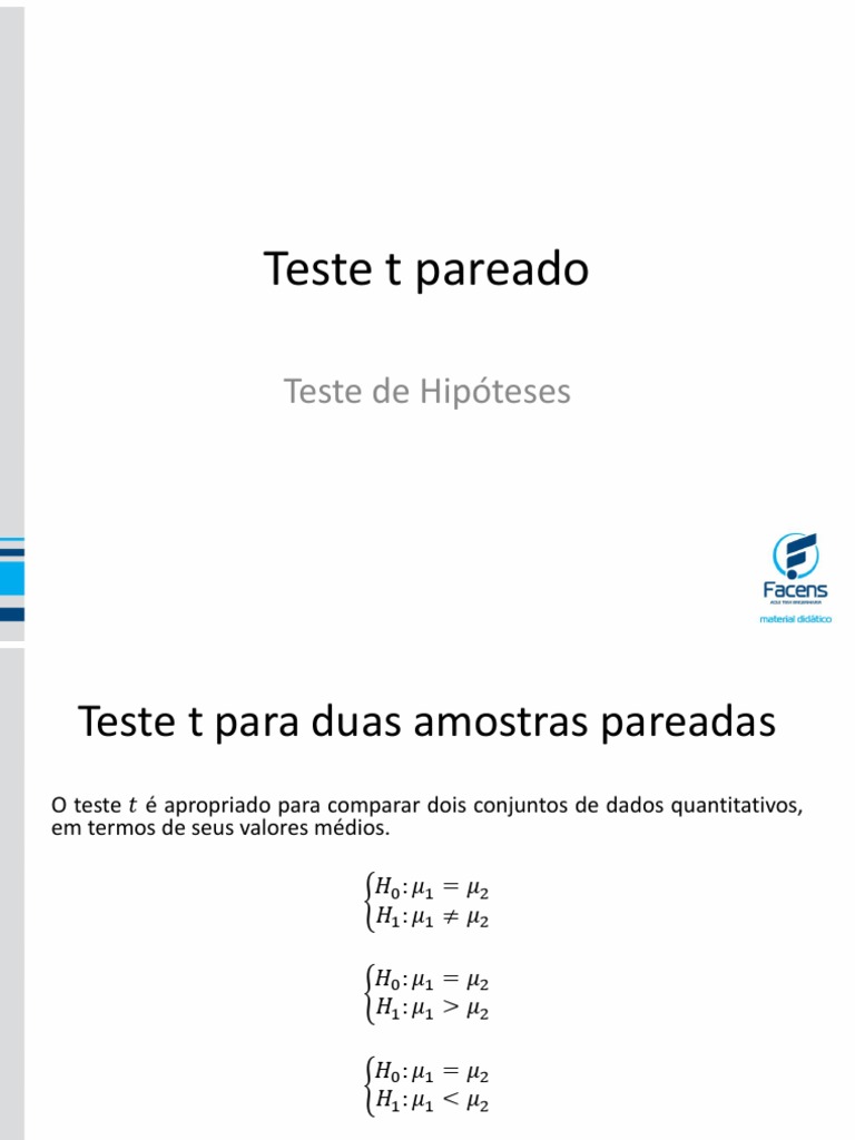 Teste t Pareado | Teste de Hipótese Estatística | Probabilidade e ...