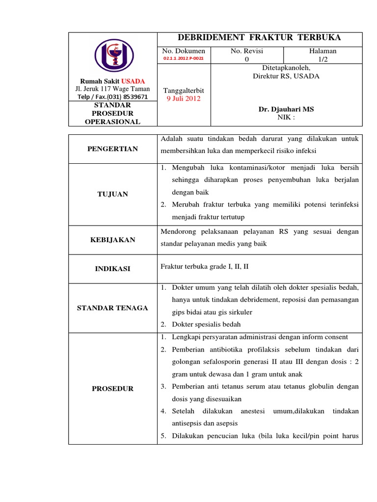 Sop Debridement Fraktur Terbuka | PDF