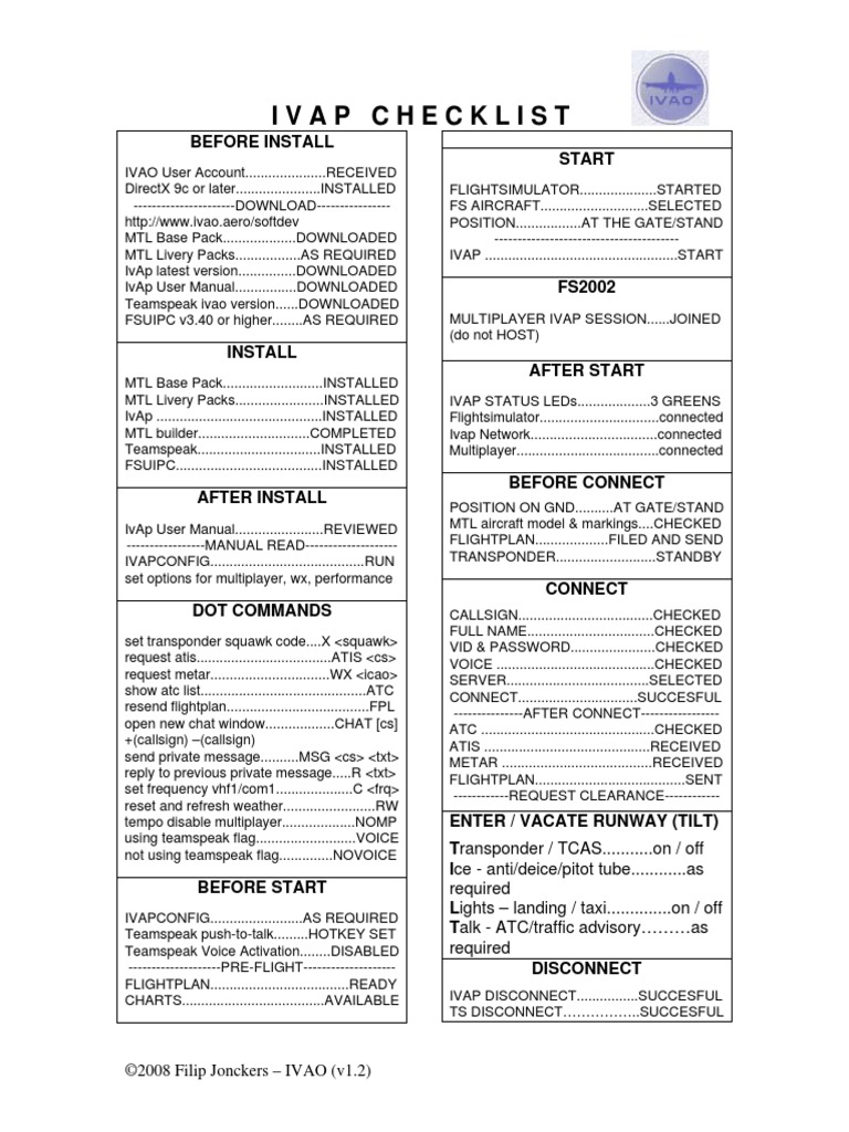 Ivap Chklist 12 | PDF | Transponder (Aeronautics) | Air Traffic Control