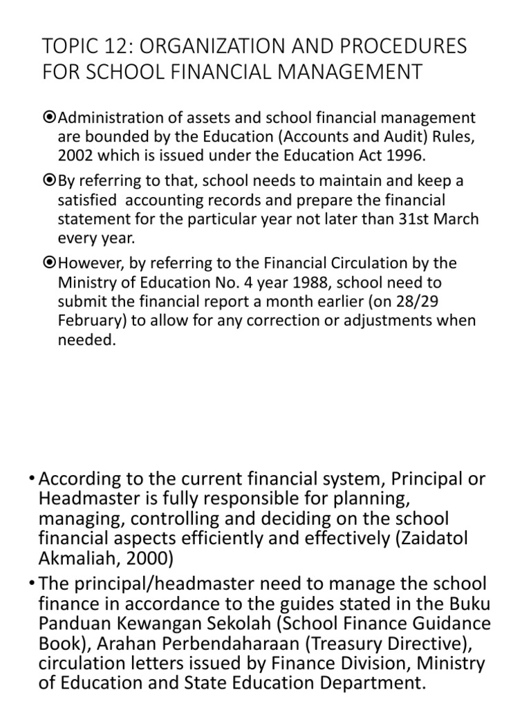 Topic 12 Organization and Procedures For School Financial Management ...
