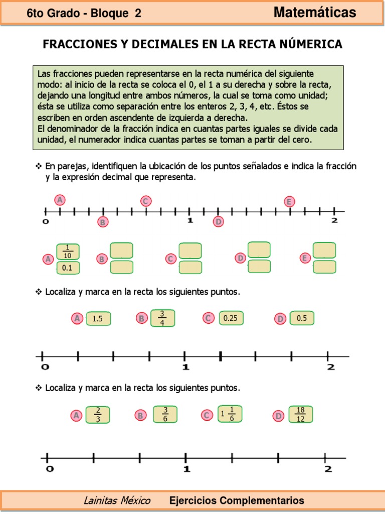 6to Grado - Matemáticas - Fracciones y Decimales en La Recta Numérica ...