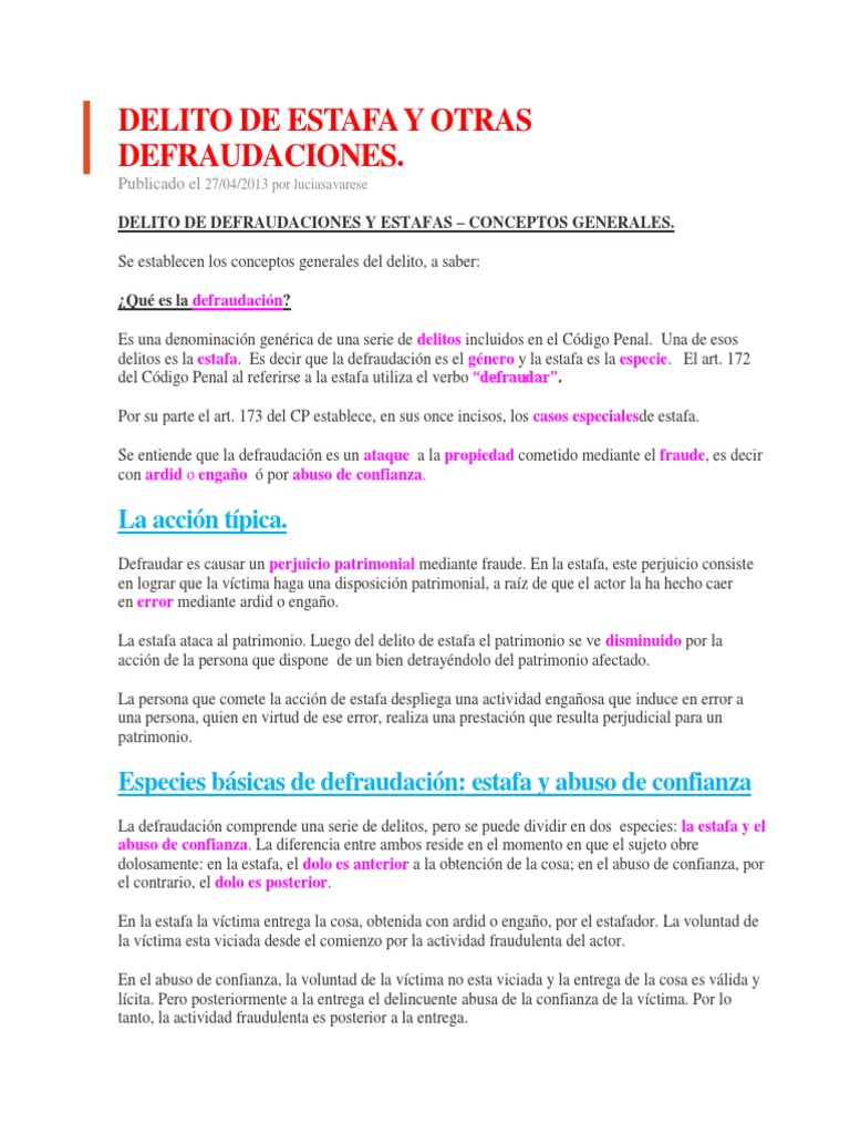 Diferencias entre estafa y defraudación | PDF | Trucos de confianza ...