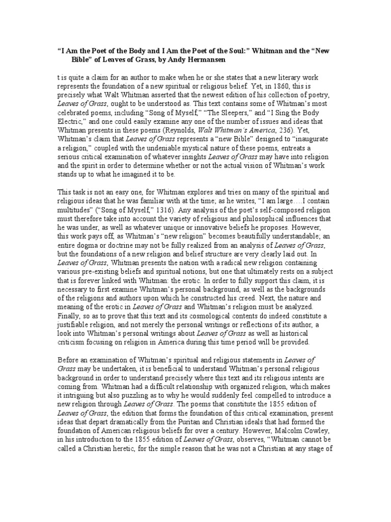 I Am The Poet of The Body and I Am The Poet of The Soul | PDF | Leaves ...