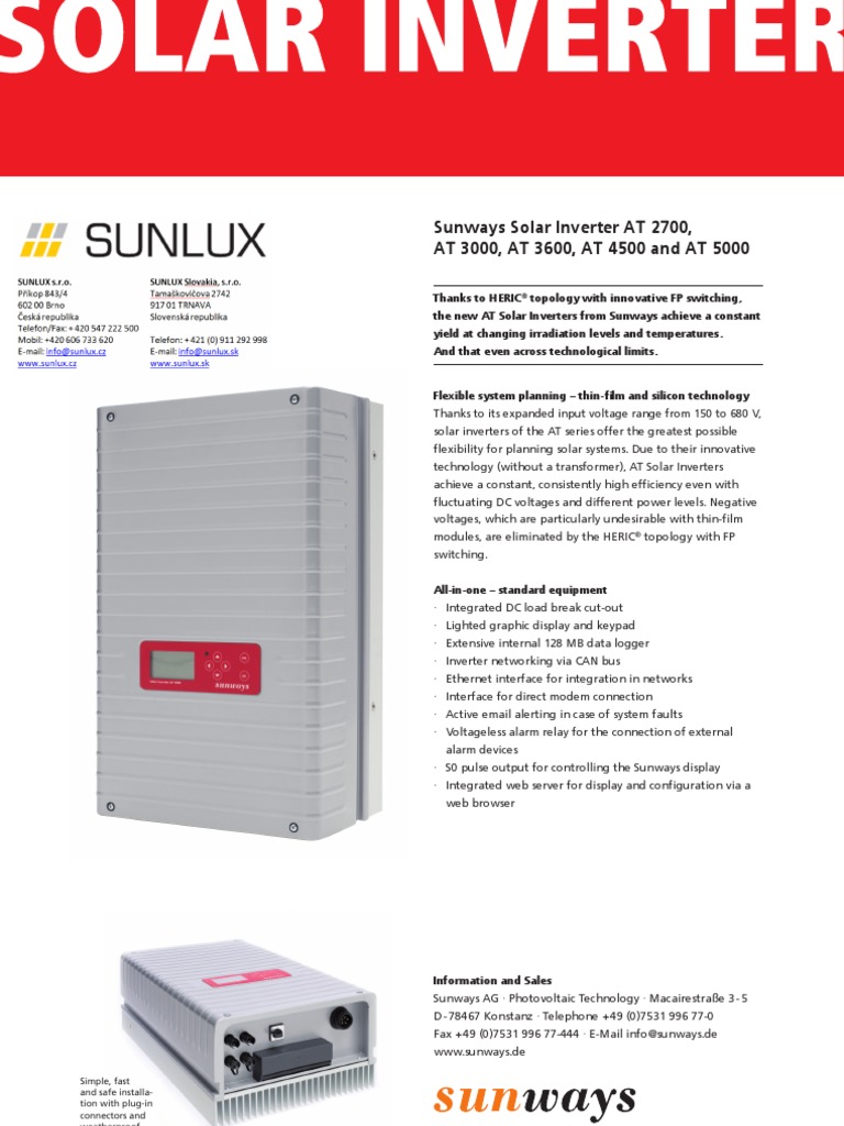 SUNLUX - Sunways AT2700... AT5000 Data Sheet - English | PDF | Power ...