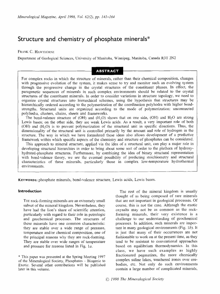 Phosphate Minerals: Structure & Chemistry | PDF | Minerals | Chemical Bond
