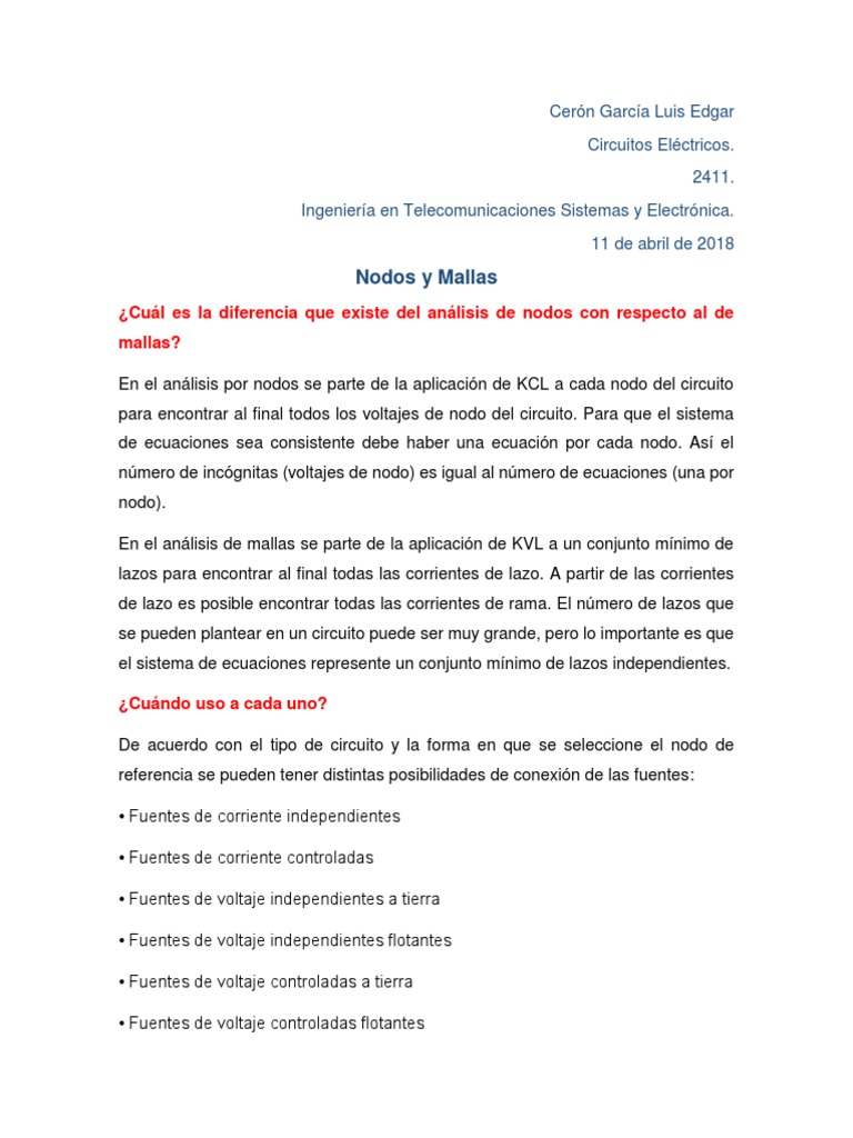Nodos y Mallas PDF | Descargar gratis PDF | voltaje | Fuerza