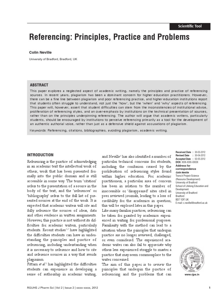 Referencing: Principles, Practice and Problems: Colin Neville | PDF ...