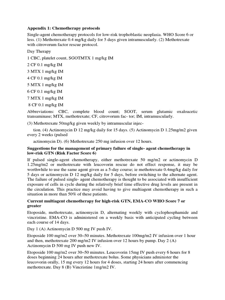 Appendix 1: Chemotherapy Protocols | PDF | Chemotherapy | Pharmacology