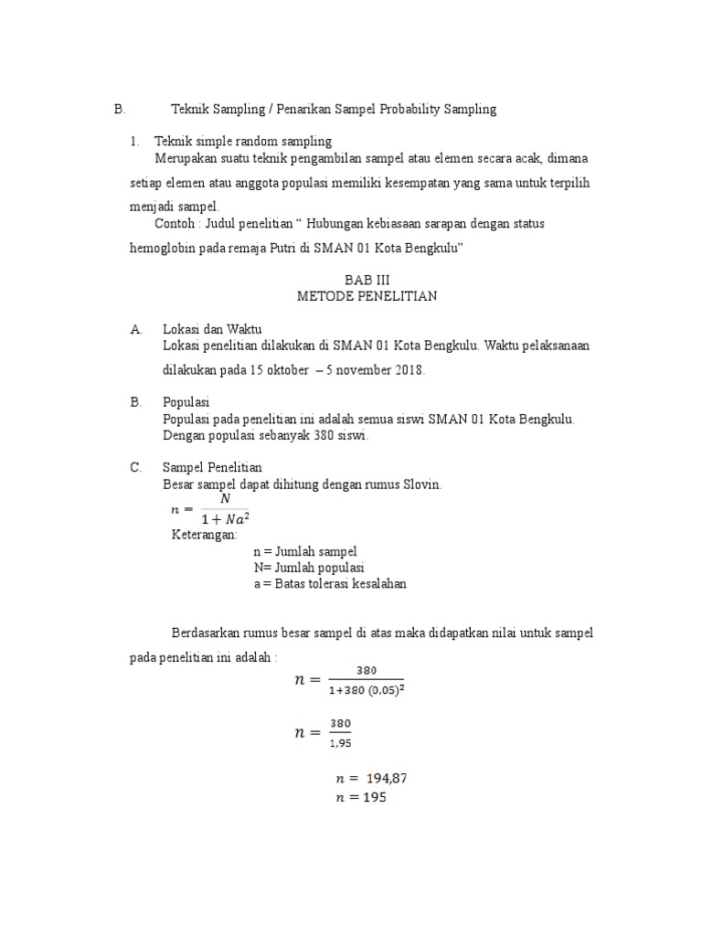 Teknik Simple Random Sampling Penelitian | PDF