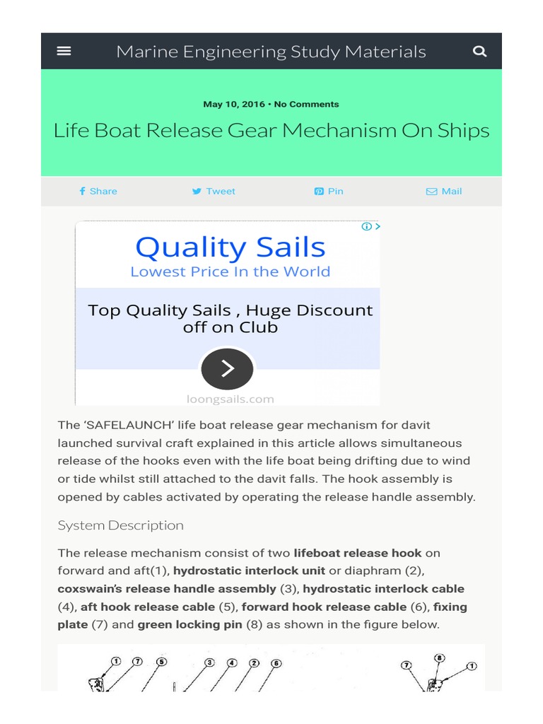 Life Boat Release Gear Mechanism On Ships | PDF | Ships | Engines