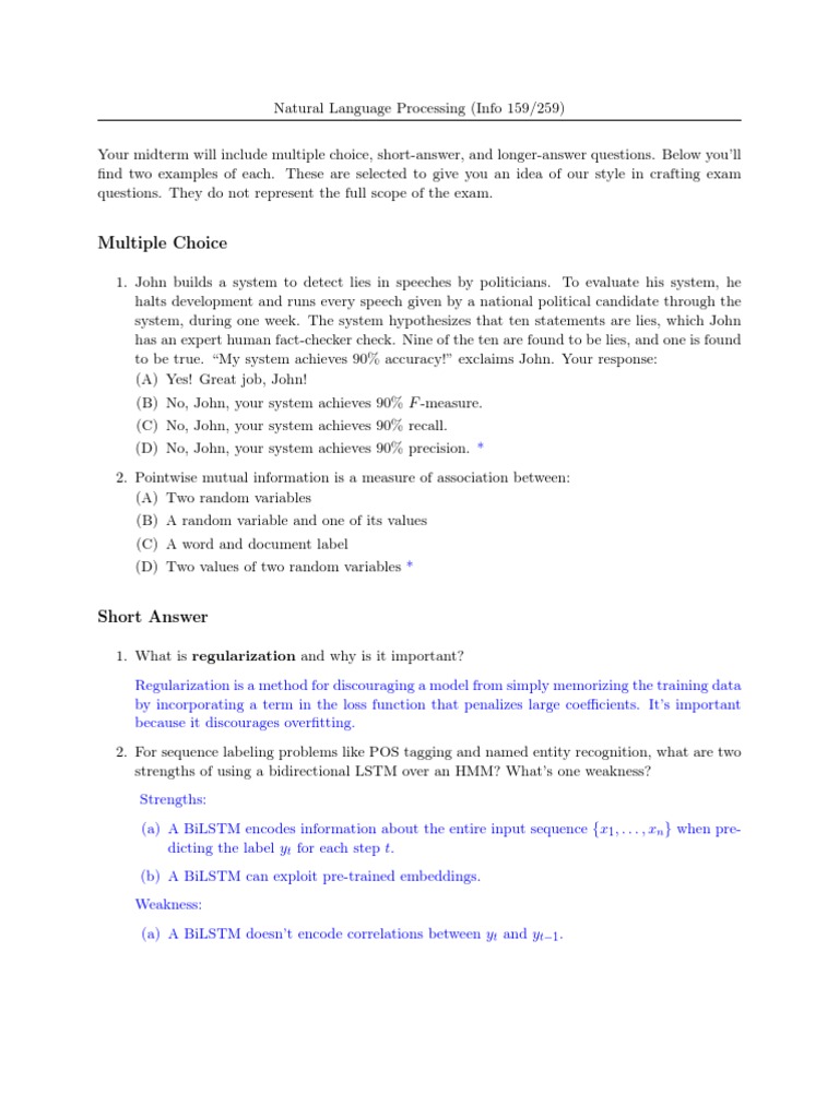 Sample Midterm Questions Answers | PDF | Interpolation | Multiple Choice