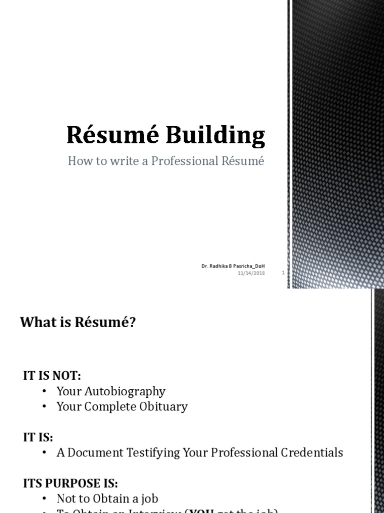 How To Write A Professional Résumé: Dr. Radhika B Pasricha - Doh | PDF ...