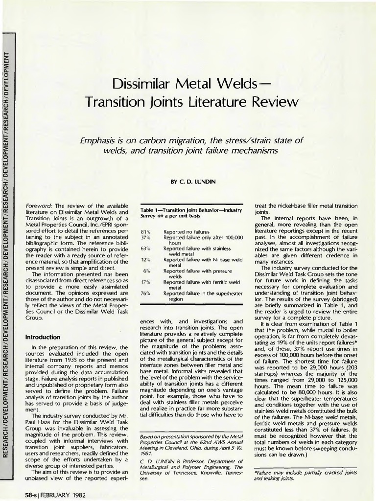 Dissimilar Metal Welds-Transition Joints Literature Review PDF | PDF ...