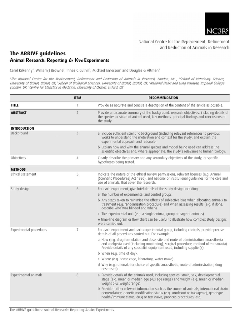 The ARRIVE Guidelines A R R E: N Ivo | PDF | Experiment | Sample Size ...