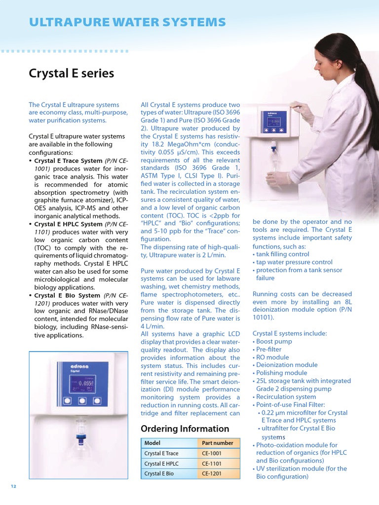 Crystal E Series: Ultrapure Water Systems | PDF | Total Organic Carbon ...