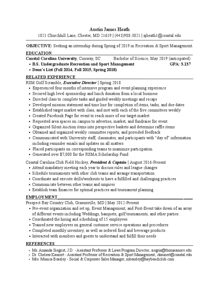 Austin Heath VBFH Resume | PDF | Business
