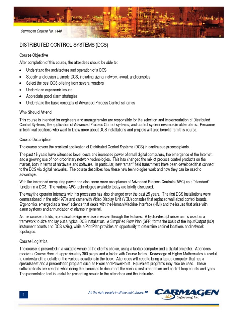 Distributed Control Systems (DCS) : Course Objective | PDF | Scada | Programmable Logic Controller