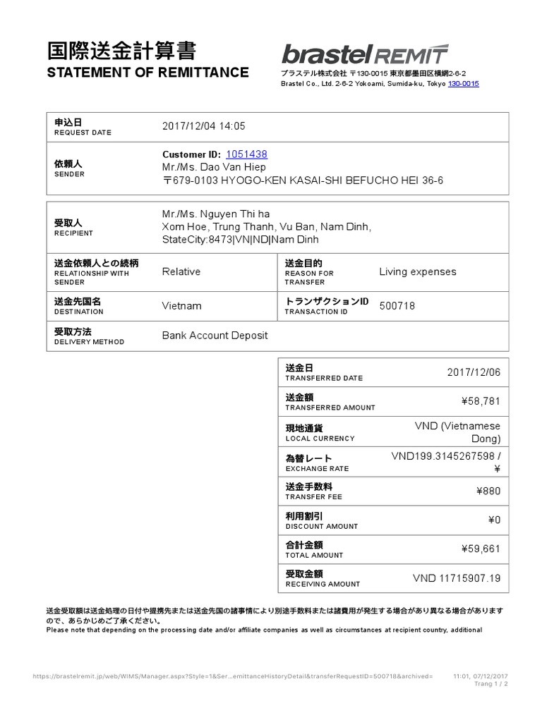 Statement of Remittance 27 | PDF | International Finance | Payments