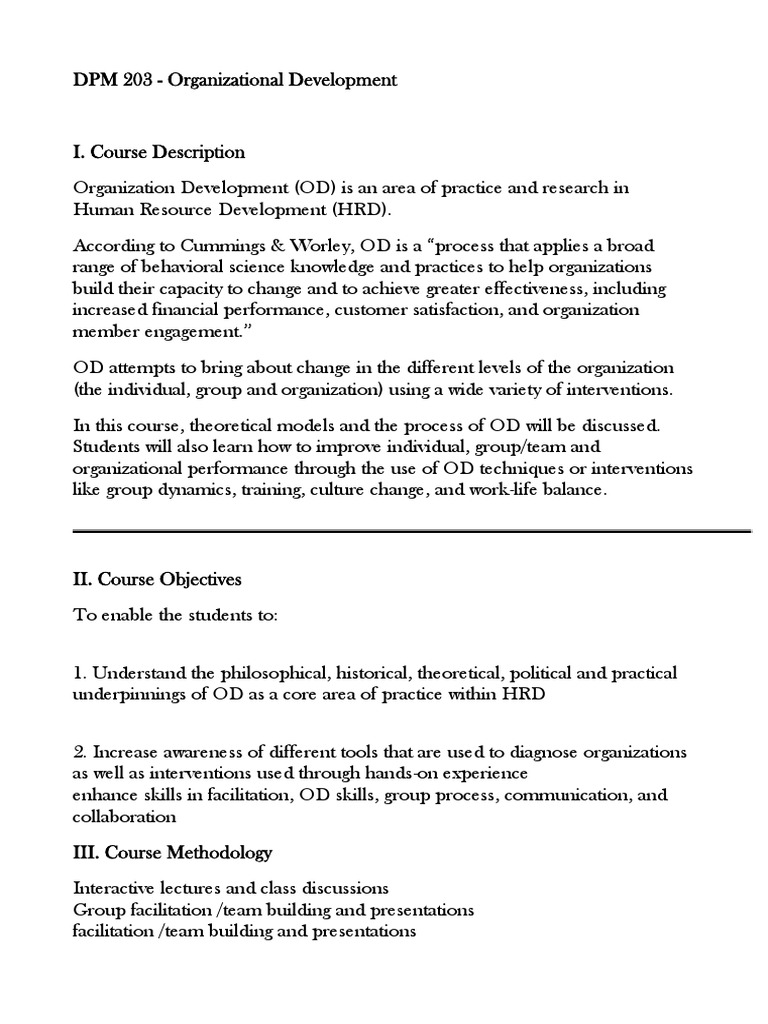 Syllabus in Organizational Development | PDF | Organization Development ...