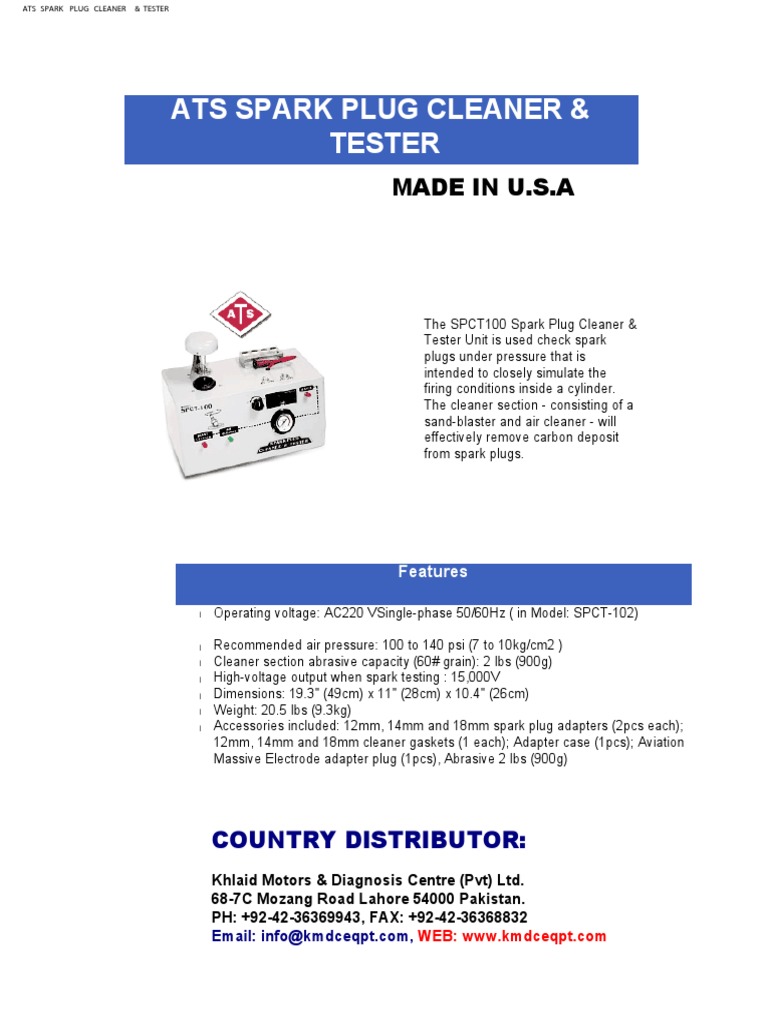 Ats Spark Plug Cleaner & Tester | PDF | Distributor | Engines