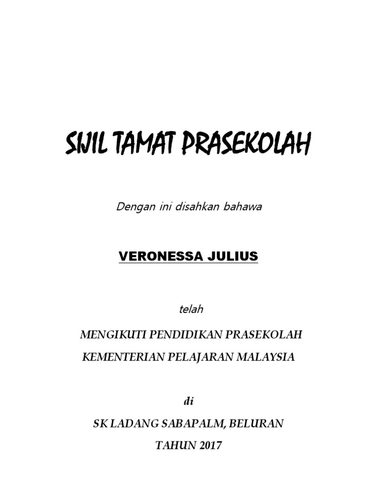 Template Sijil Tamat Prasekolah | PDF