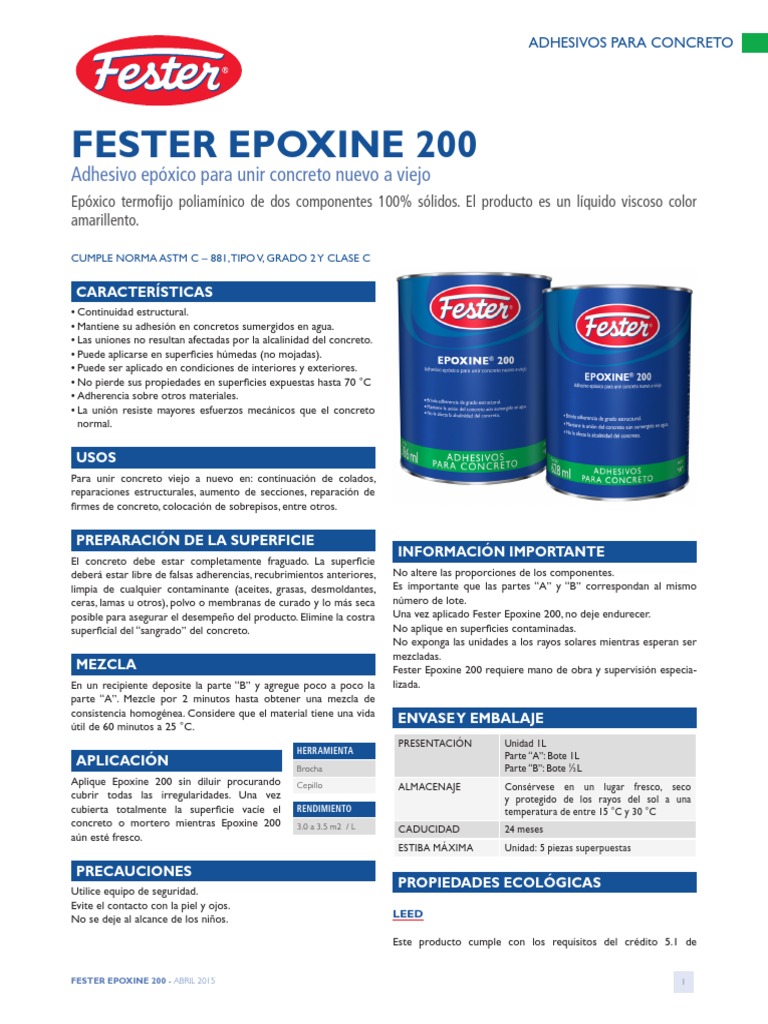Fester Epoxine 200: Adhesivo para Concreto | PDF | Hormigón | Ciencias ...