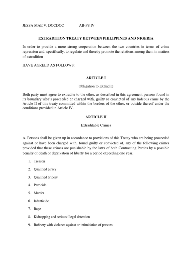 Extradition Treaty Between Philippines and Nigeria | PDF | Extradition ...
