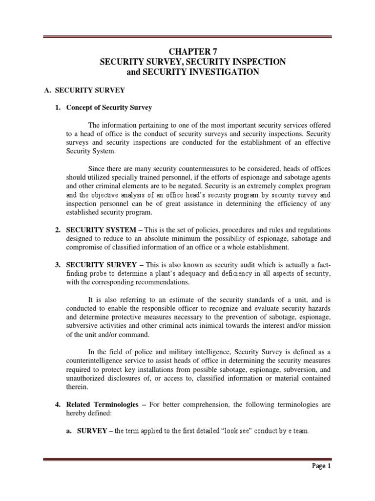 Security Survey, Security Inspection and Security Investigation | PDF ...