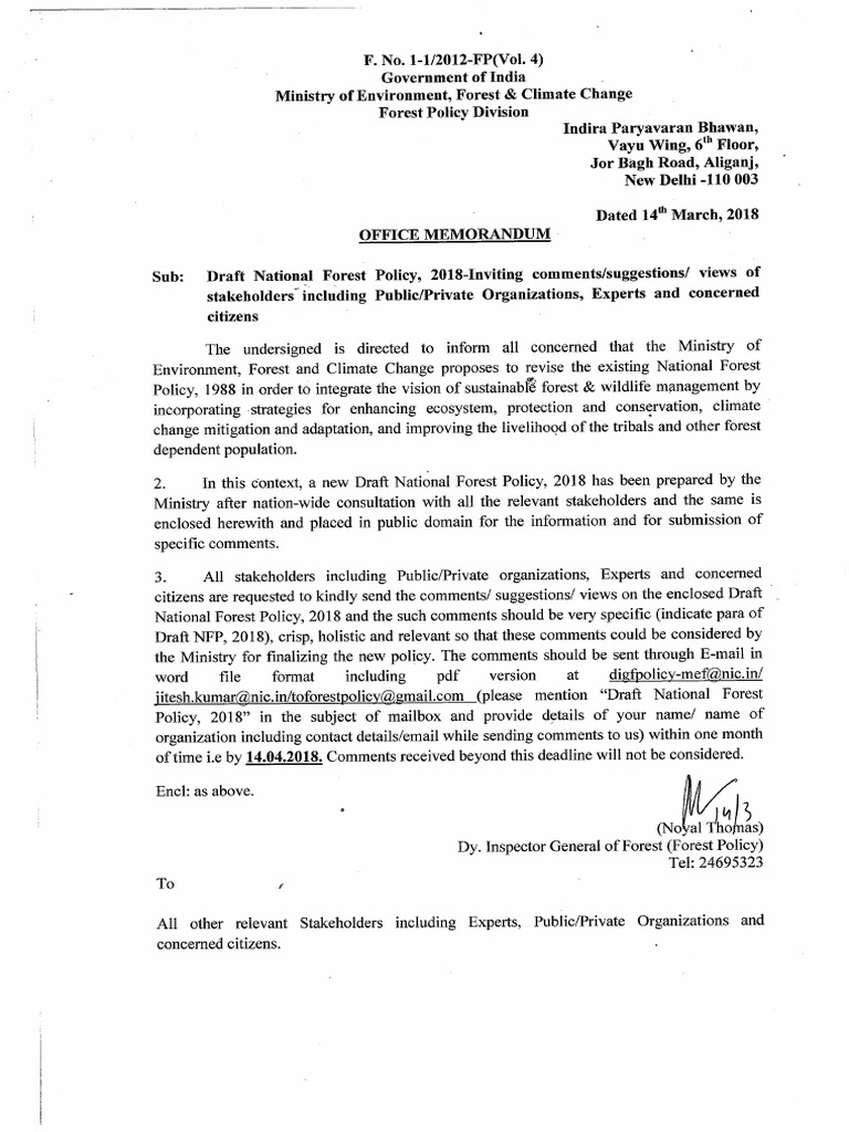 Draft National Forest Policy 2018 Pdf Forestry Sustainability