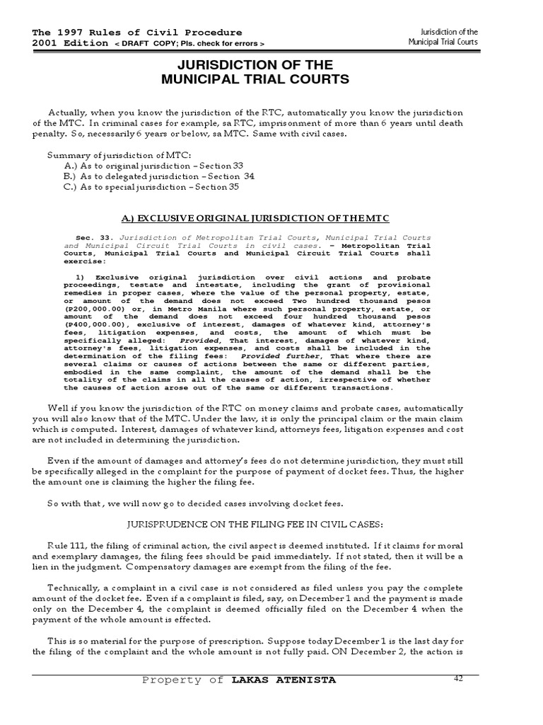 05 Jurisdiction of The MTC | PDF | Complaint | Lawsuit