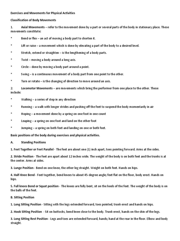 Exercises and Movements For Physical Activities | PDF | Anatomical ...