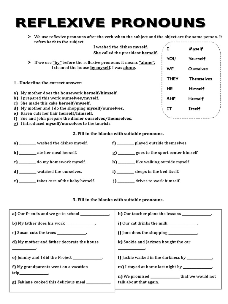Reflexive Pronouns Fill-in-the-Blanks | PDF
