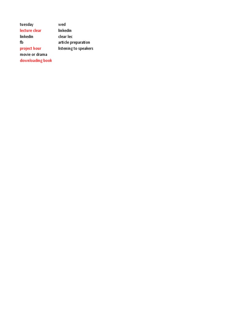 Weekly Lecture and Project Schedule | PDF