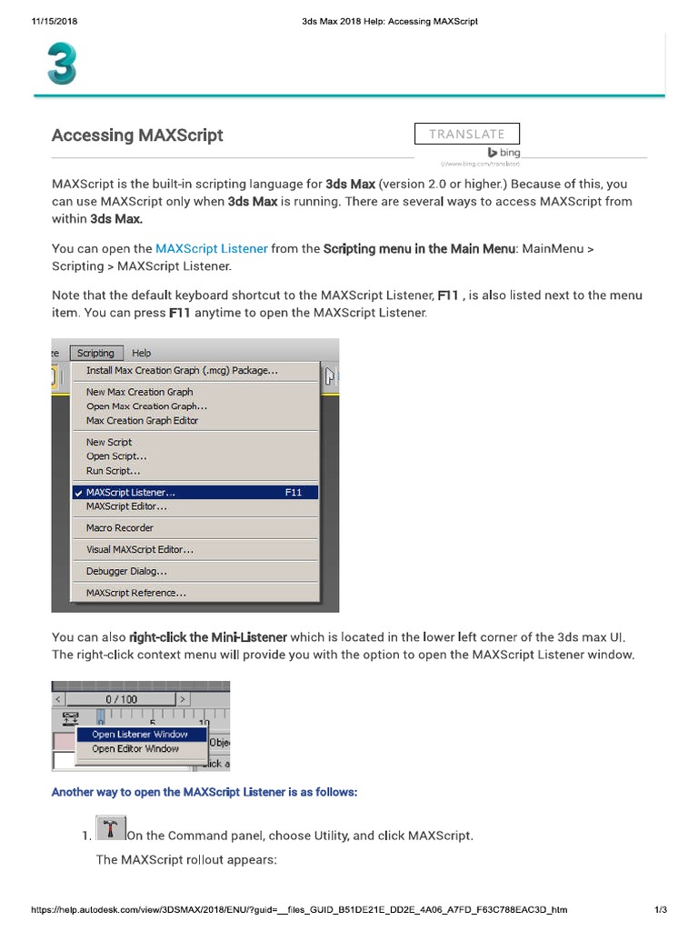 3ds Max 2018 Help - Accessing MAXScript | PDF