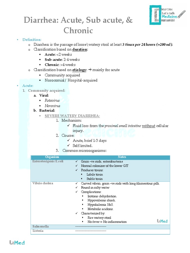 Diarrhea: Acute, Sub Acute, & Chronic: - ! Definition | PDF | Irritable ...