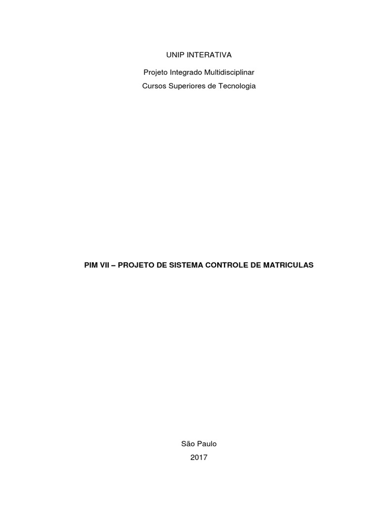 Pim Vii Unip Ads Projeto de Sistema Controle de Matriculas | PDF | Linguagem de modelagem ...