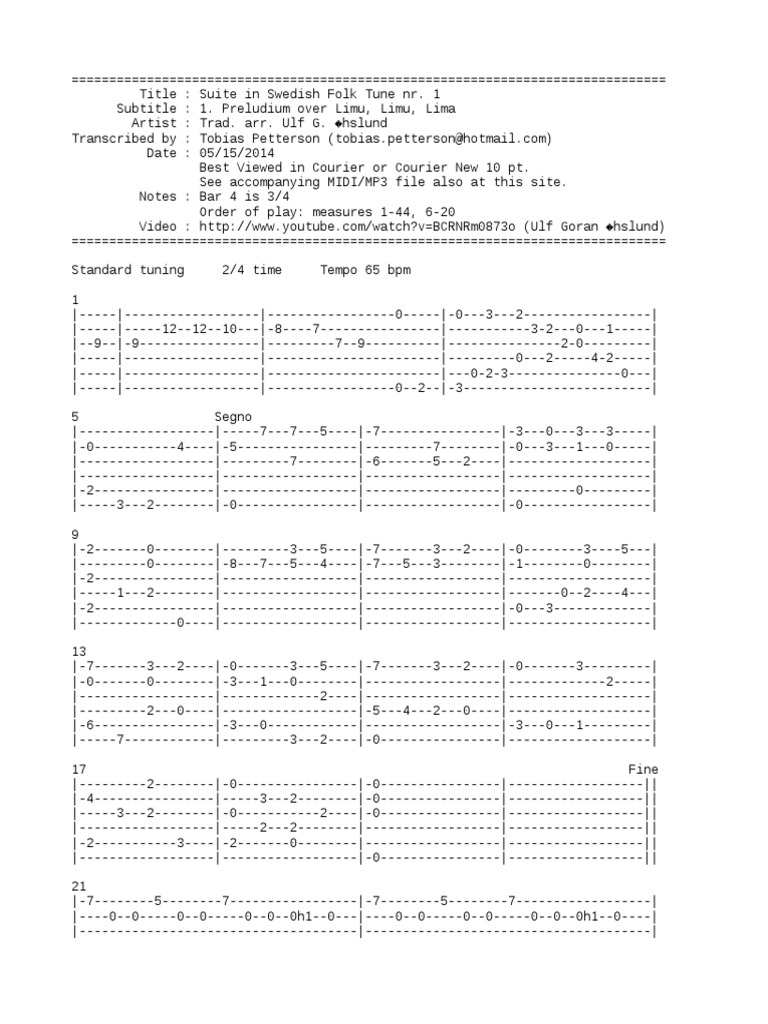 Swedish Folk Tune Suite 1 Tab | PDF