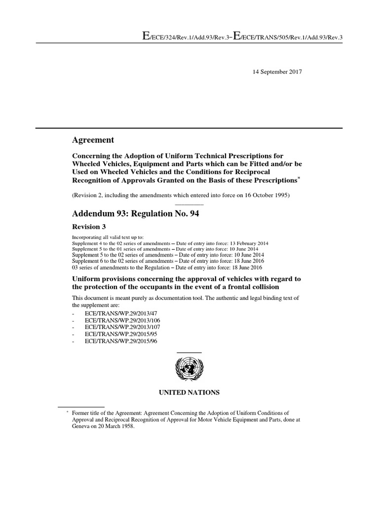 Uniform Provisions Concerning The Approval of Vehicles With Regard To ...