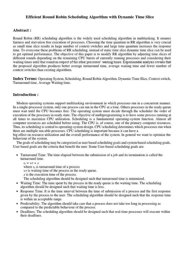 Efficient Round Robin Scheduling Algorithm With Dynamic Time Slice | Download Free PDF ...