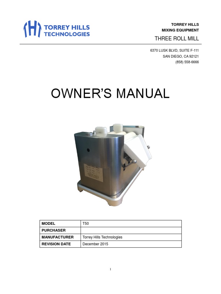 Owner'S Manual: Three Roll Mill | PDF | Mill (Grinding) | Transmission ...