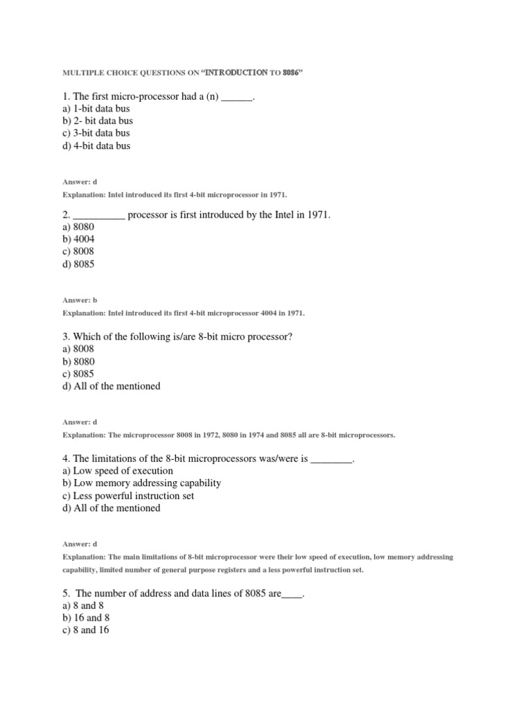 Multiple Choice MP | PDF | Microprocessor | Central Processing Unit