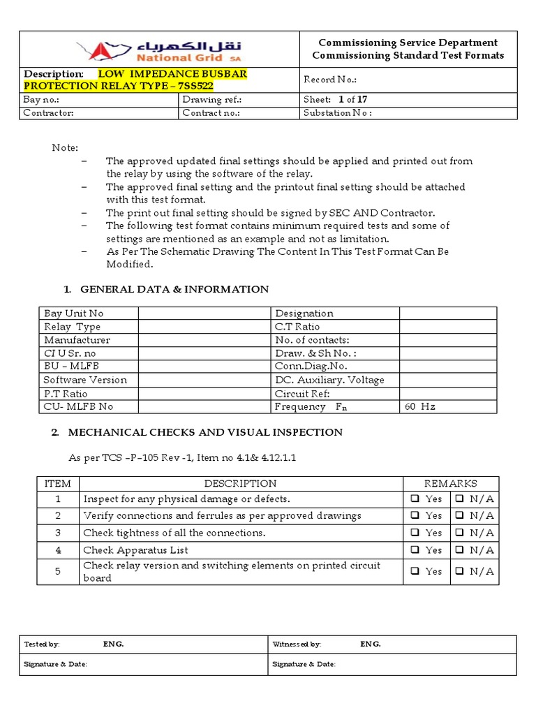 7ss - Busbar Low Imp Relay Test-1 | PDF | Relay | Electrical Substation