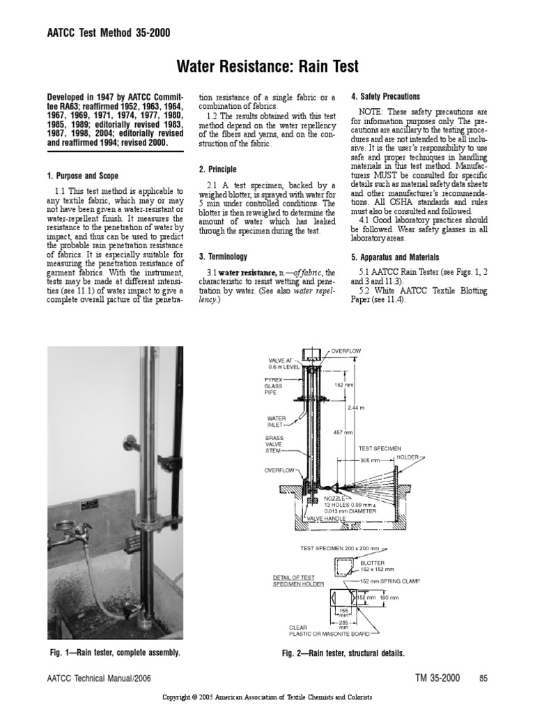 Water Resistance: Rain Test | PDF | Textiles | Rain