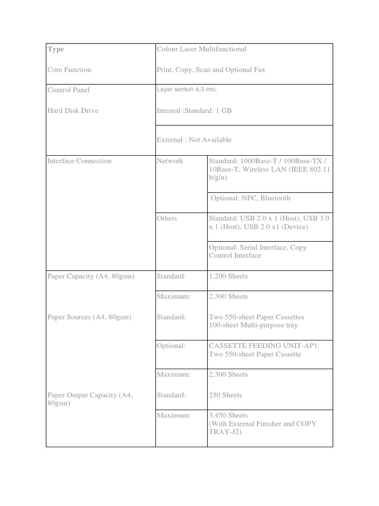 Spesifikasi | PDF | Fax | Hard Disk Drive