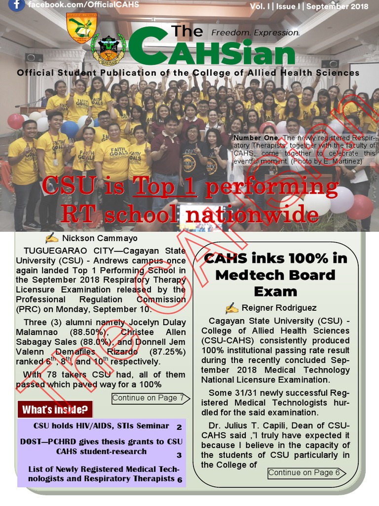 The Cahsian: Csu Is Top 1 Performing RT School Nationwide | PDF ...