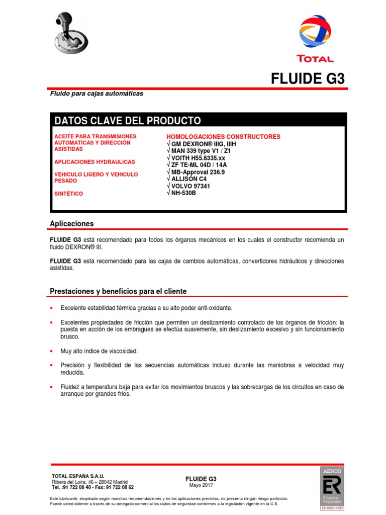 Total Fluide g3 (Atf, Dexron III) | PDF | Lubricante | Naturaleza